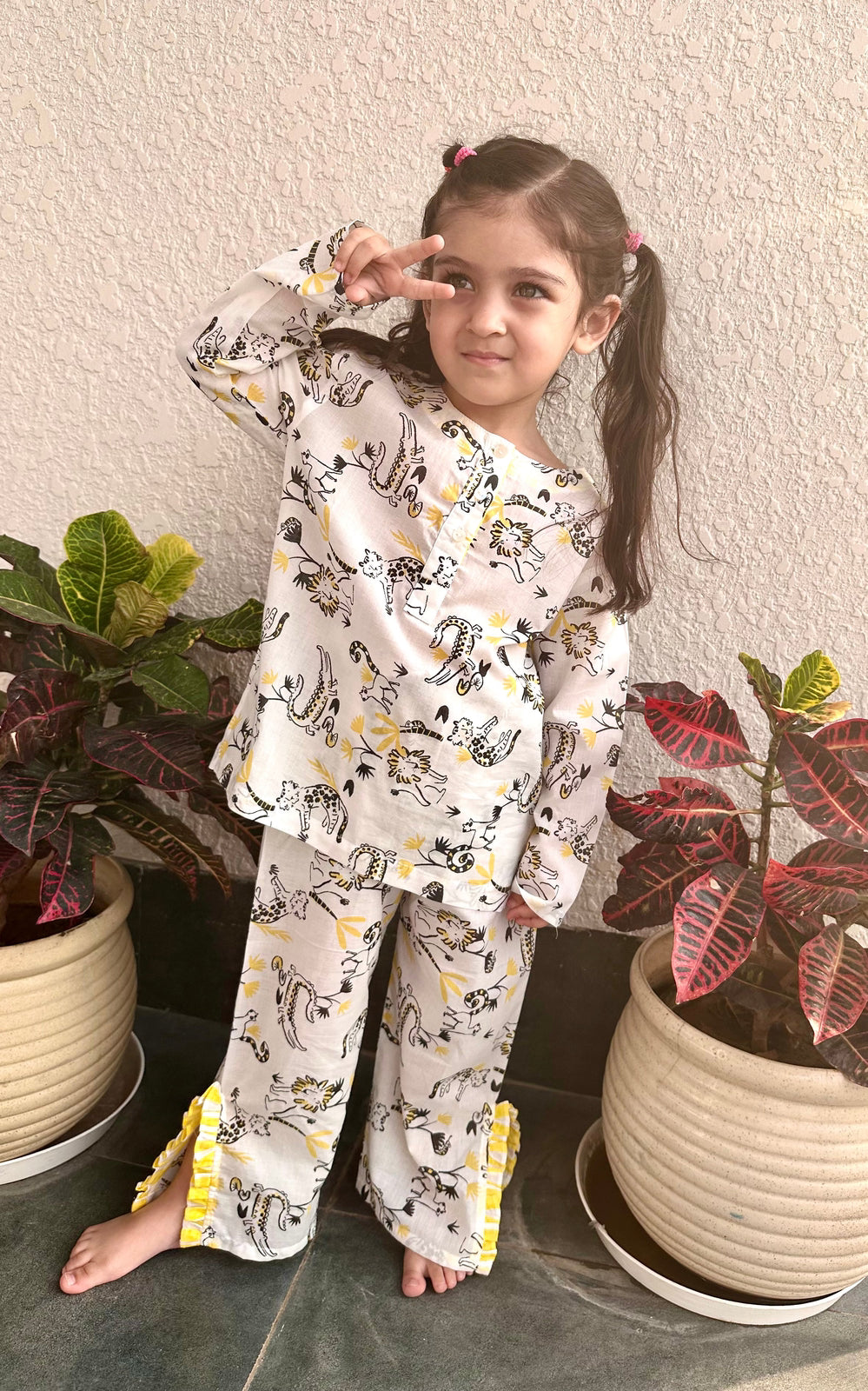 The ‘Jungle Safari’ Theme Night Suit Set For Girl With Matching Bunny – RISA DREAMWORLD